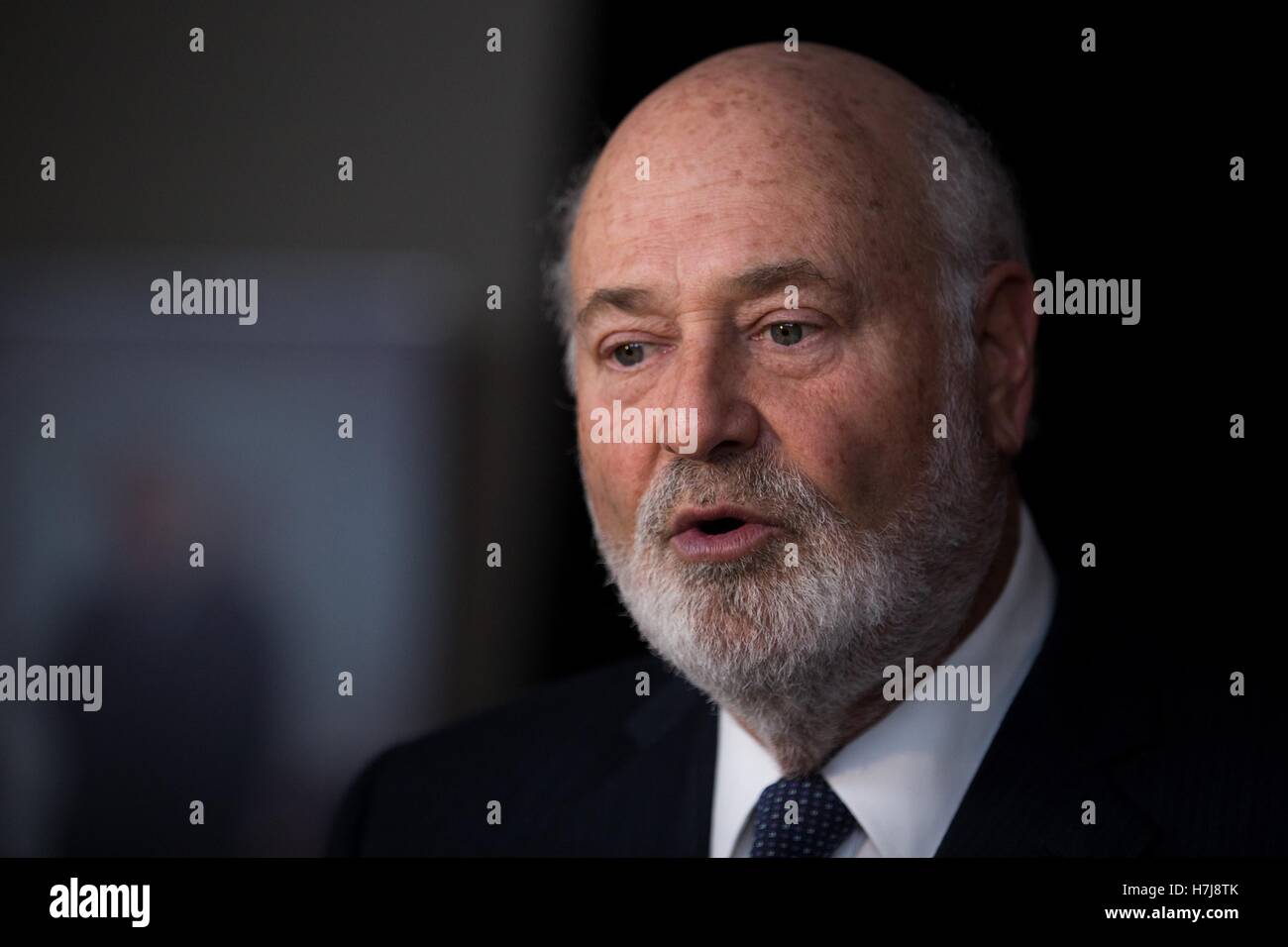 Director Rob Reiner speaks with press on the red carpet before a ...