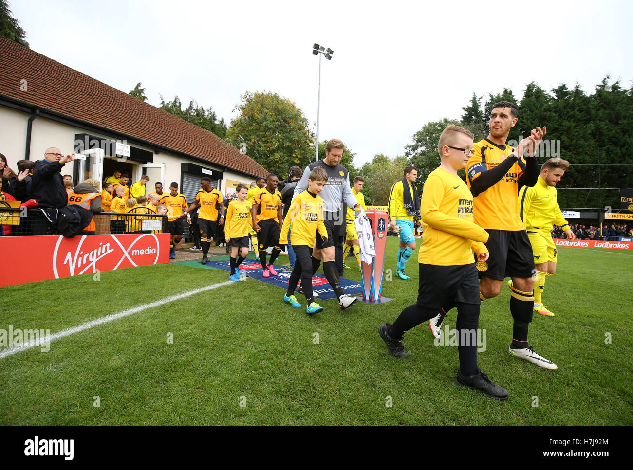 Merstham players walk-out before kick-off during the Emirates FA Cup ...