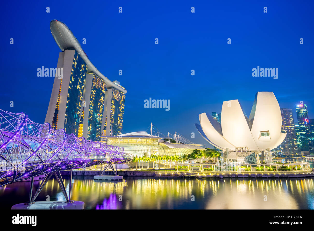Singapore city skyline and view of Marina Bay at night in Singapore city Stock Photo - Alamy