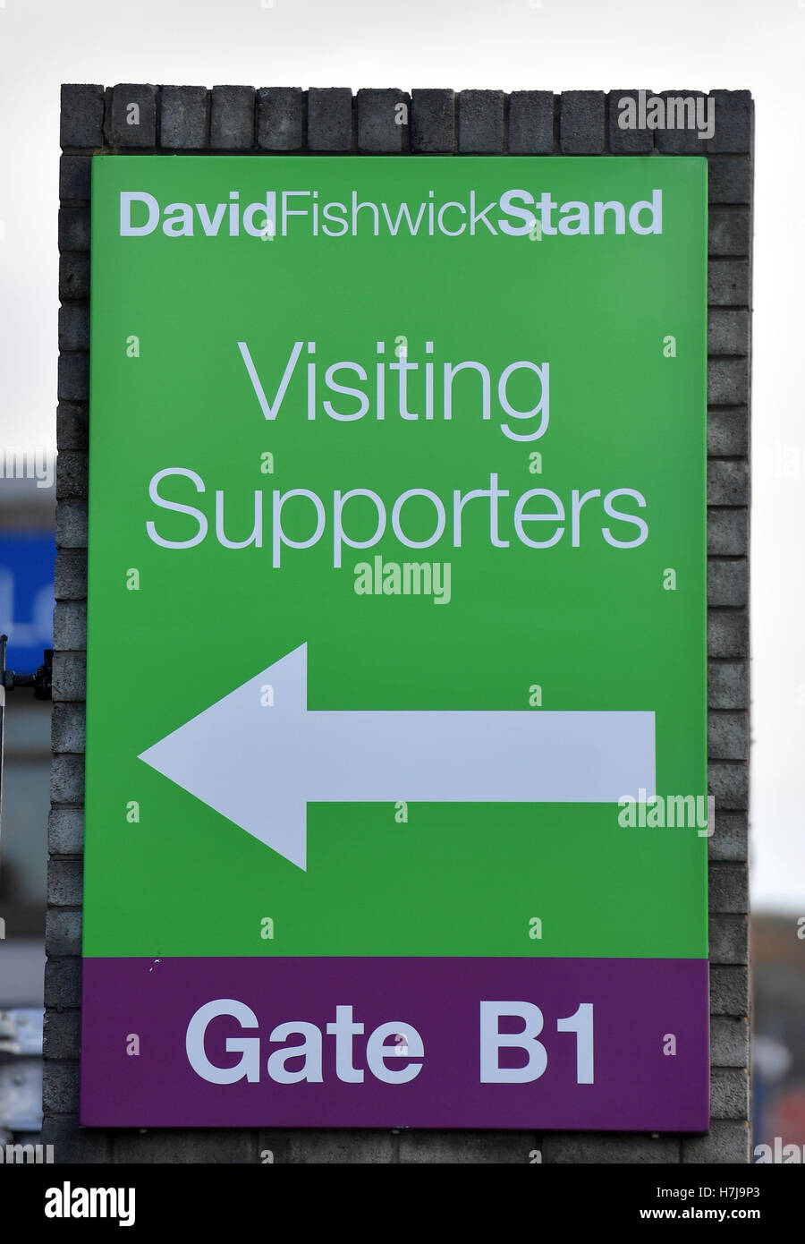 A view of a gate sign for the David Fishwick Stand during the Premier ...