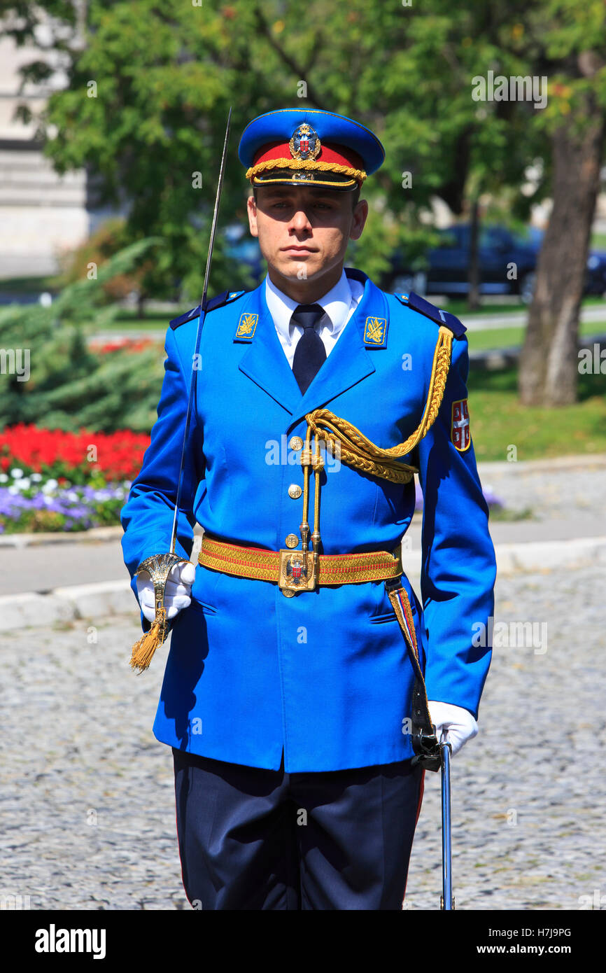 Officer of the presidential guard at the residence of the President of ...