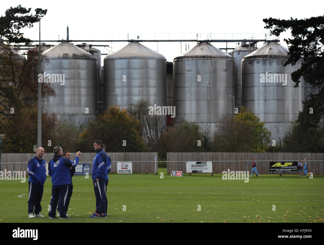 Westfield's Manager Sean Edwards with his coaching staff on the pitch ...