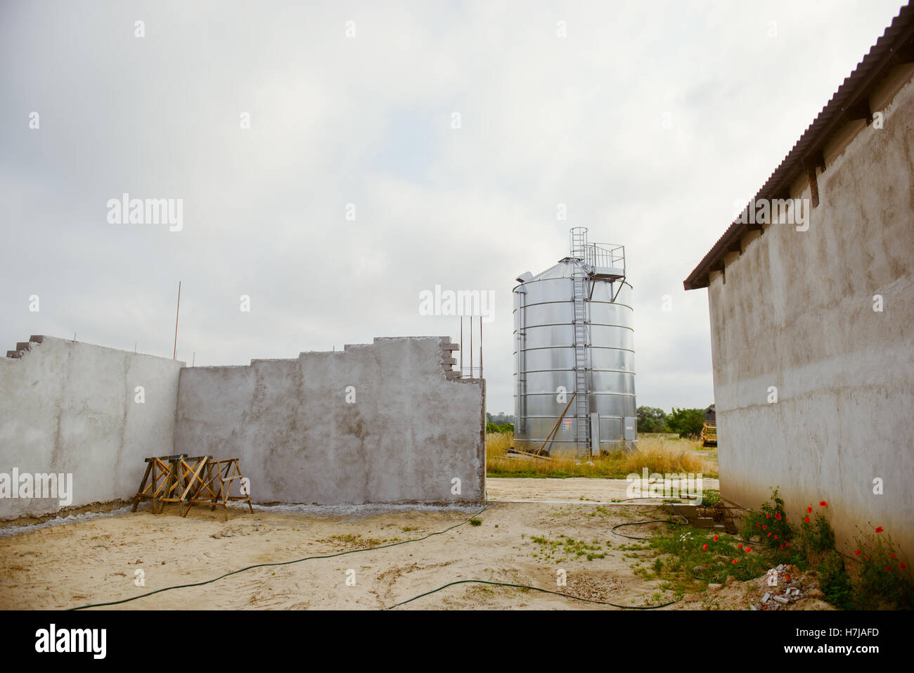 The construction site. Construction of the new warehouse Stock Photo ...
