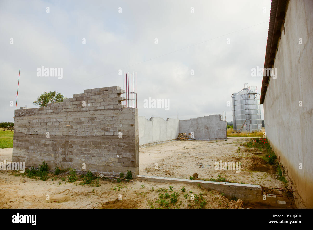 The construction site. Construction of the new warehouse Stock Photo ...