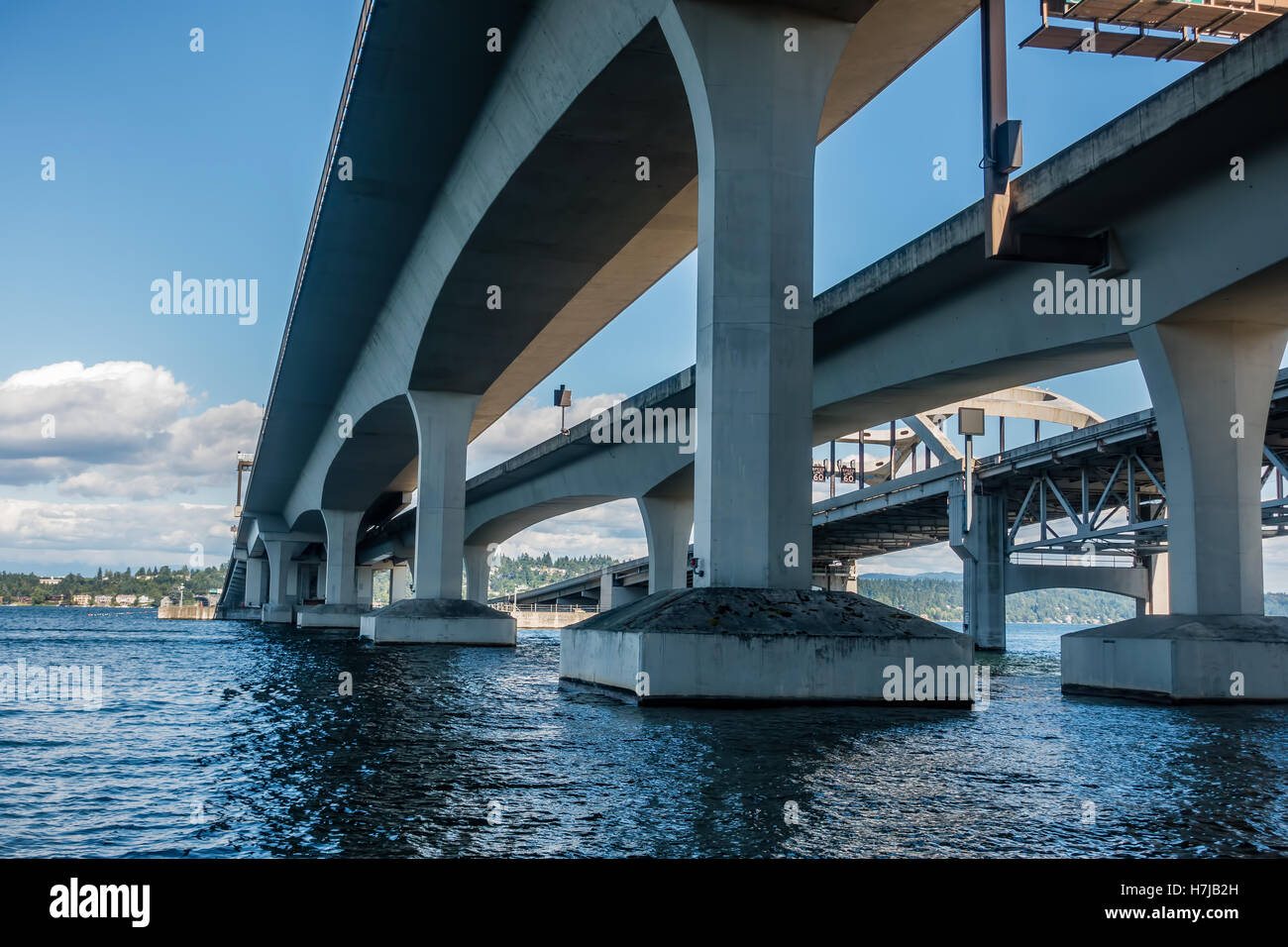 A view from under the 520 floating bridge in Seattle, Washington Stock ...