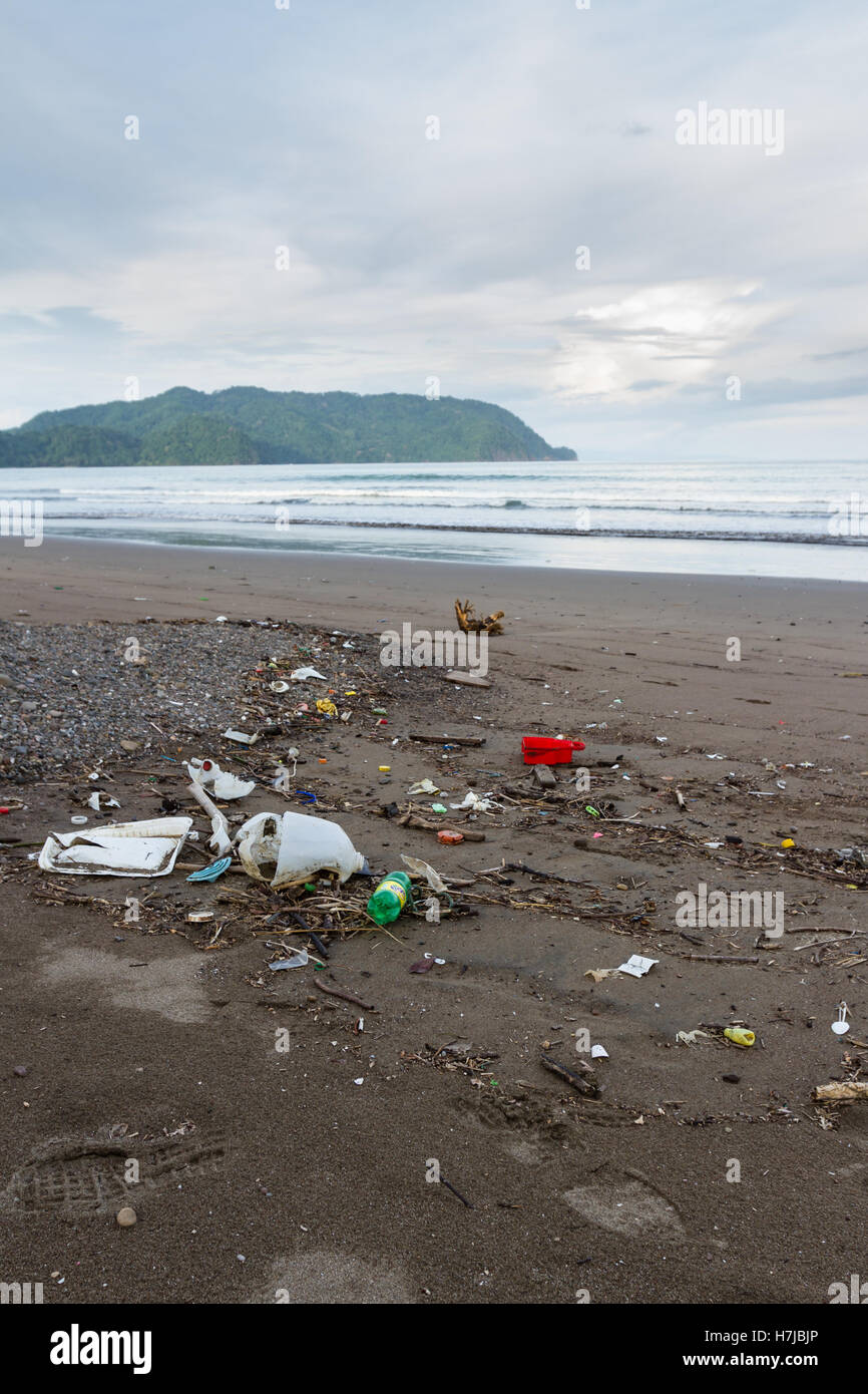 Tambor, Costa Rica - June 20: plastic and garbage all over the beach ...