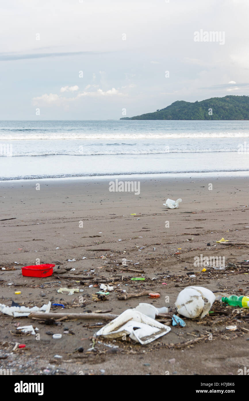 Tambor, Costa Rica - June 20: plastic and garbage all over the beach ...