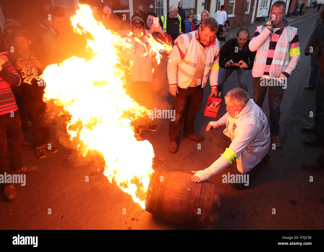 People from the Devonshire village of Ottery St Mary with a traditional ...