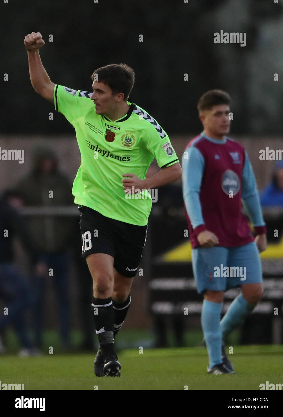 Curzon Ashton's Adam Morgan celebrates scoring the equalizing goal ...
