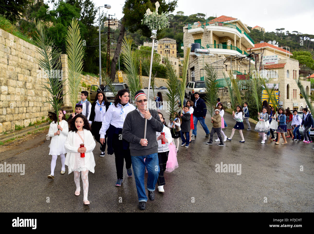 Easter procession through the town of Deir al-Qamar, Chouf, Lebanon ...