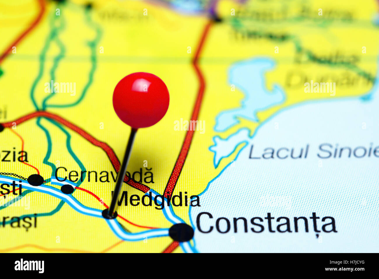 Medgidia pinned on a map of Romania Stock Photo - Alamy