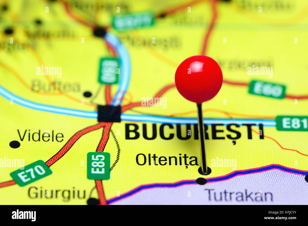 Oltenita pinned on a map of Romania Stock Photo - Alamy