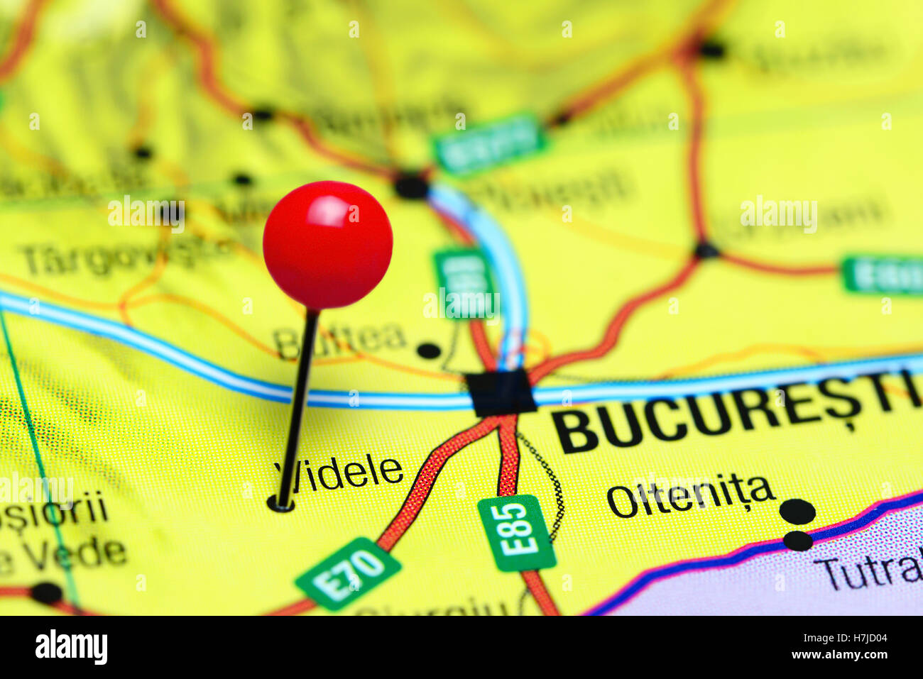 Videle pinned on a map of Romania Stock Photo - Alamy