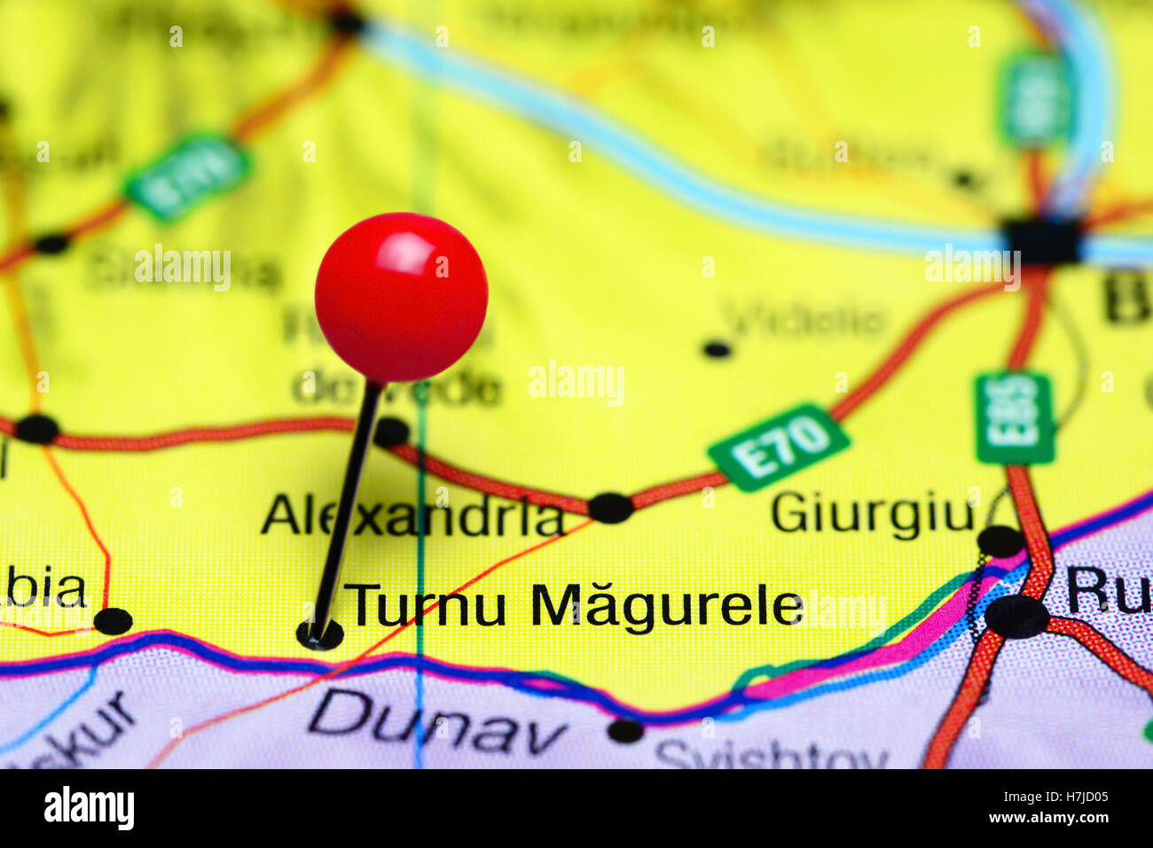 Turnu Magurele pinned on a map of Romania Stock Photo - Alamy
