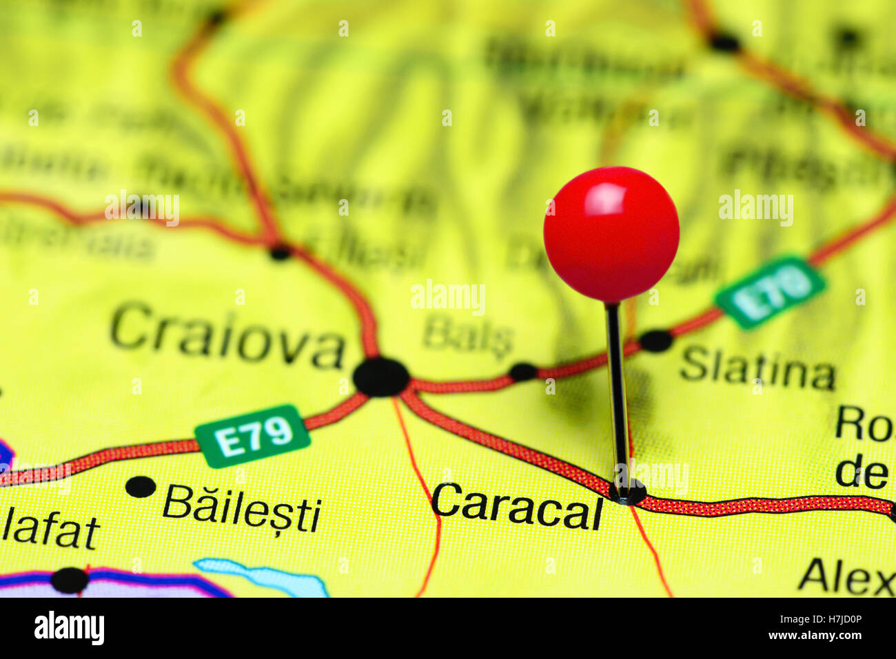 Caracal pinned on a map of Romania Stock Photo - Alamy