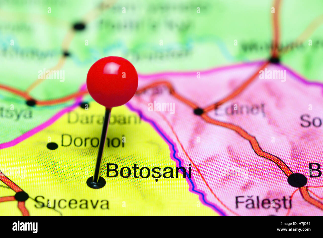 Botosani pinned on a map of Romania Stock Photo - Alamy
