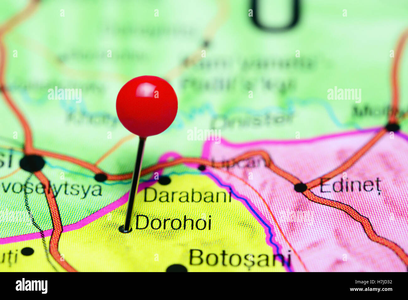 Dorohoi pinned on a map of Romania Stock Photo - Alamy