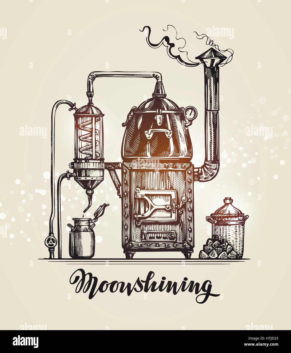 Moonshining. Vintage hooch sketch. Vector illustration Stock Vector ...