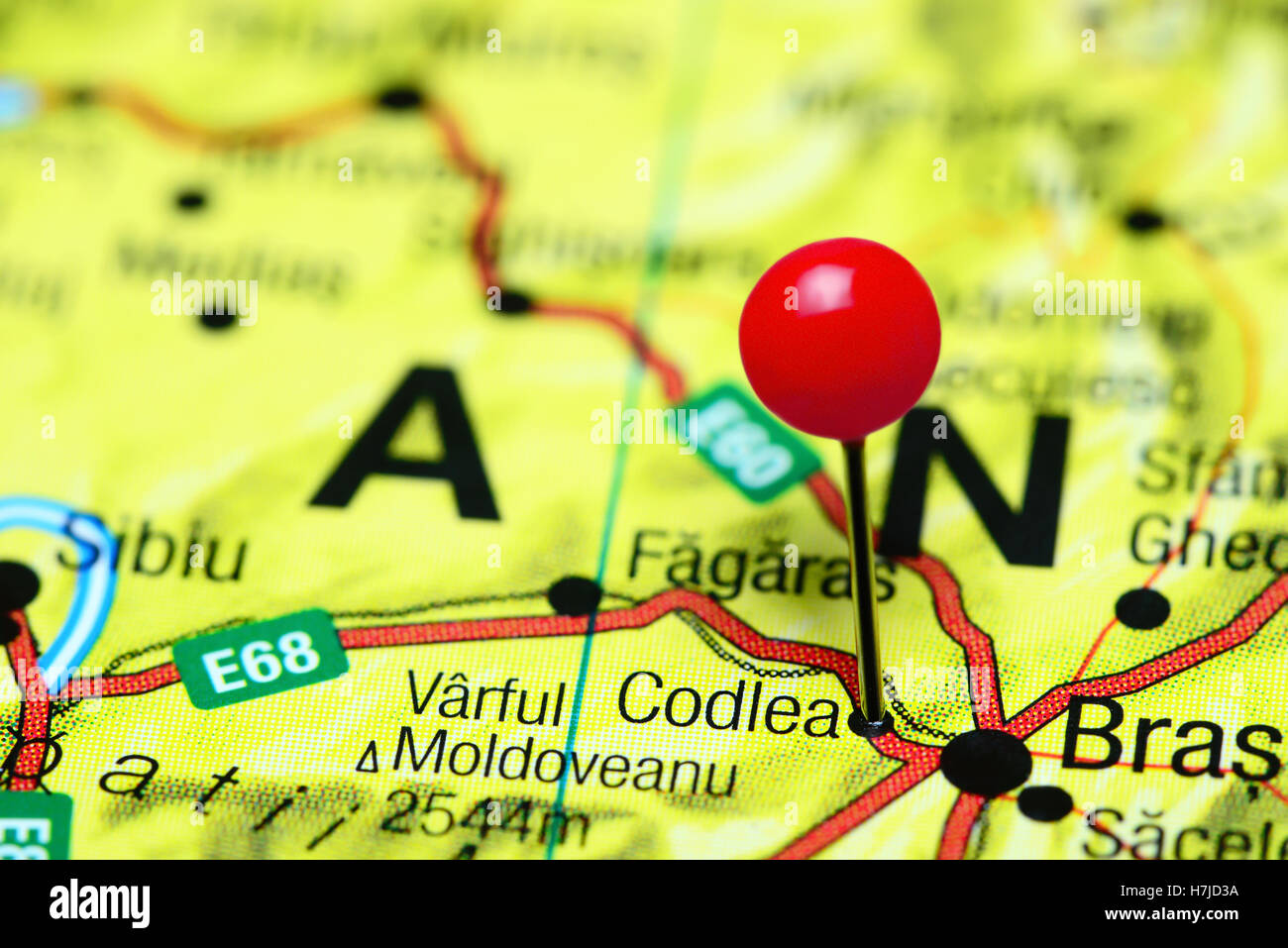Codlea pinned on a map of Romania Stock Photo - Alamy