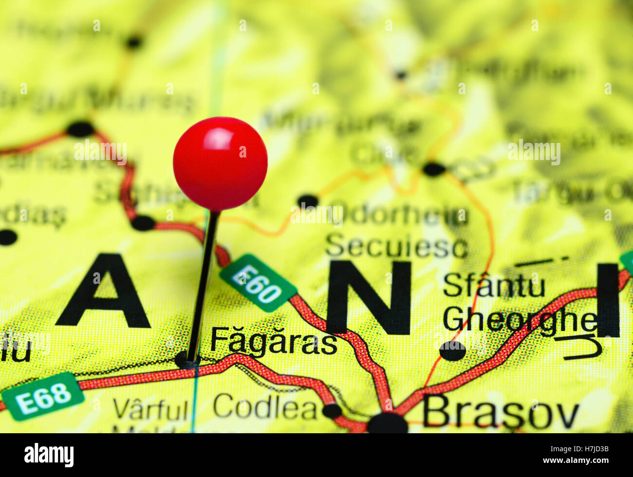 Fagaras pinned on a map of Romania Stock Photo - Alamy