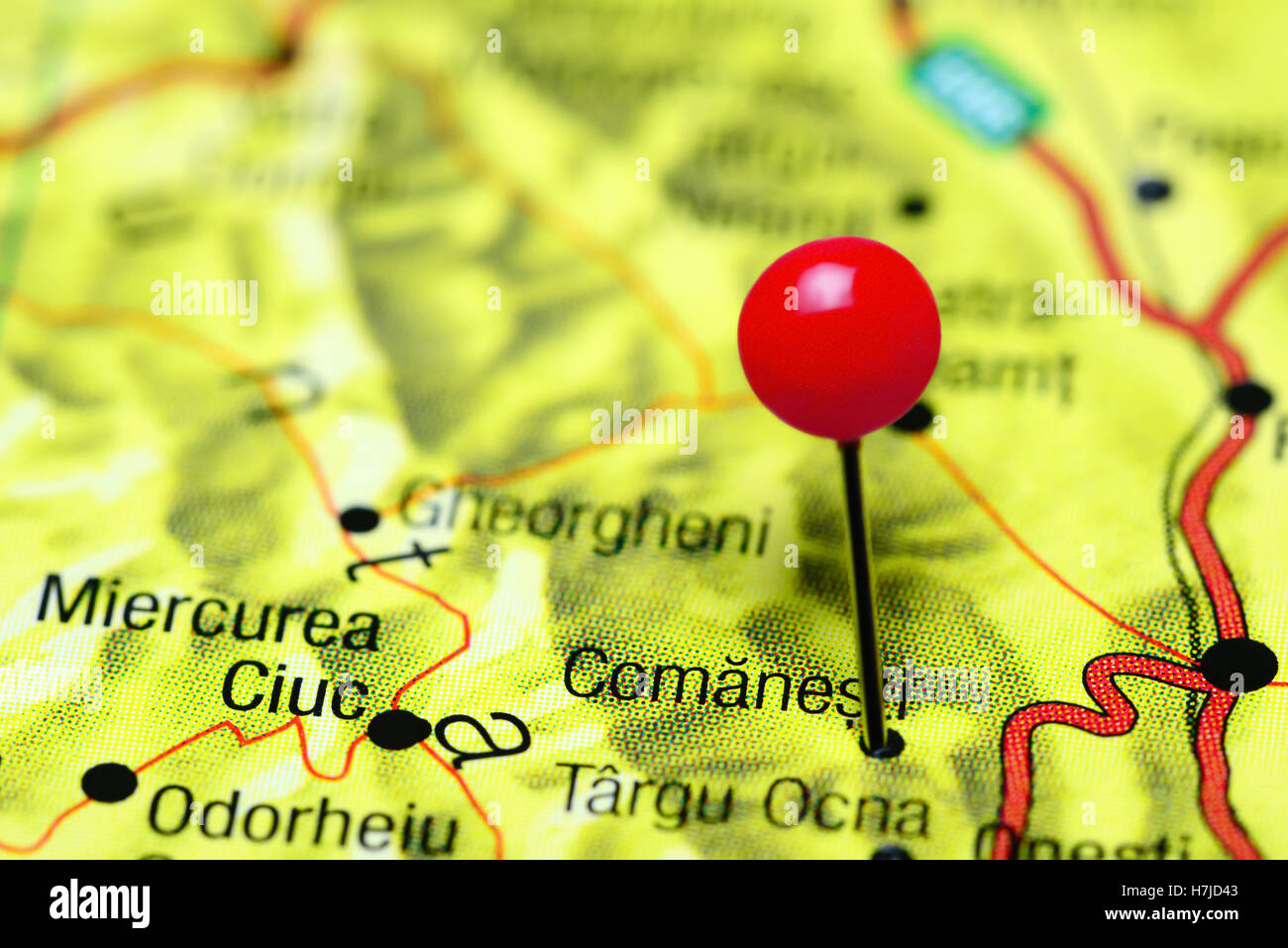 Comanesti pinned on a map of Romania Stock Photo - Alamy