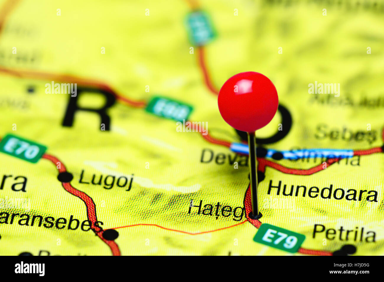 Hateg pinned on a map of Romania Stock Photo - Alamy