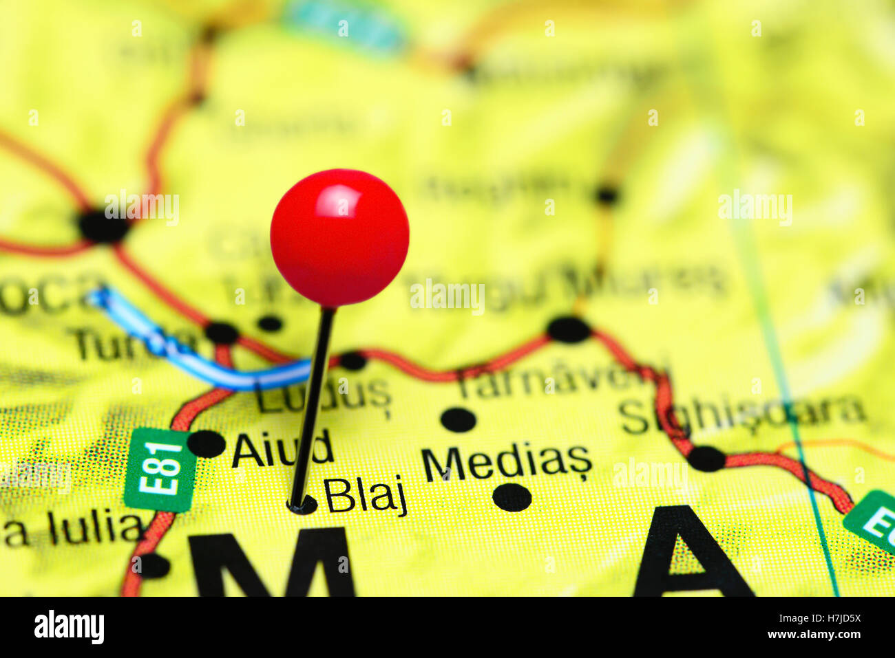 Blaj pinned on a map of Romania Stock Photo - Alamy