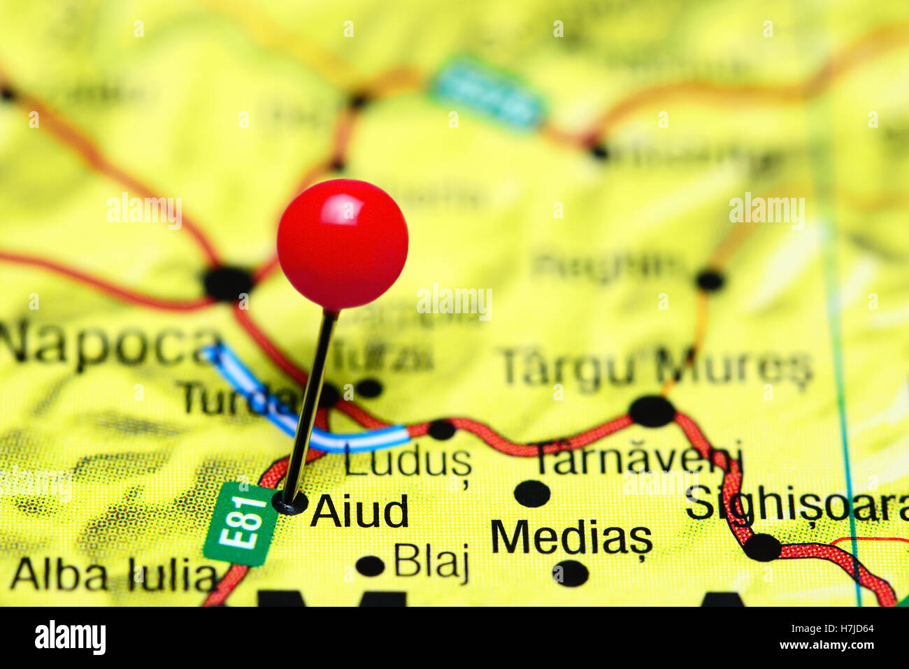 Aiud pinned on a map of Romania Stock Photo - Alamy
