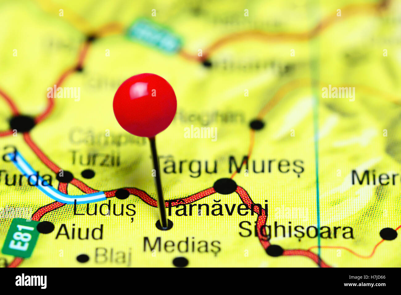 Tarnaveni pinned on a map of Romania Stock Photo - Alamy