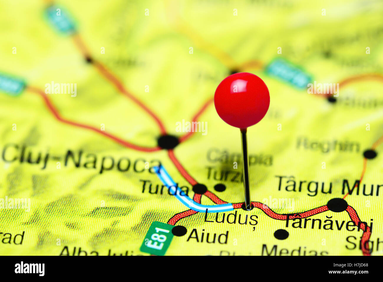 Ludus pinned on a map of Romania Stock Photo - Alamy