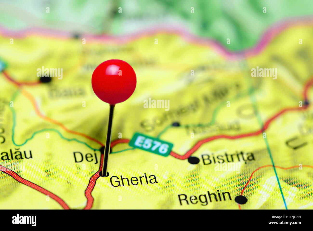 Gherla pinned on a map of Romania Stock Photo - Alamy