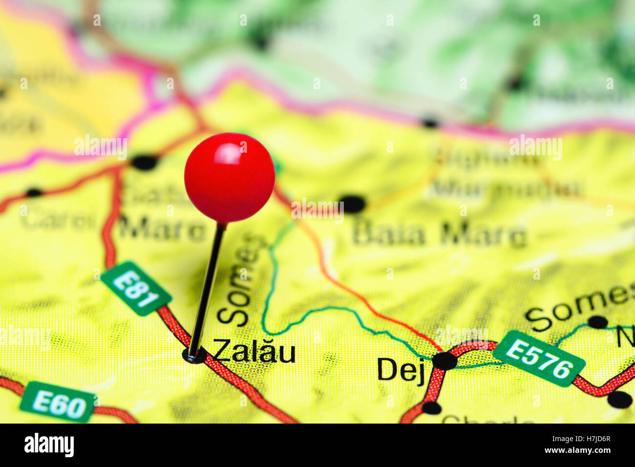 Zalau pinned on a map of Romania Stock Photo - Alamy