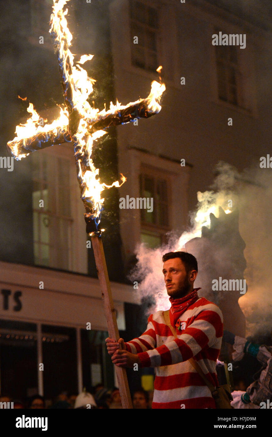 Participants parade through the town of Lewes in East Sussex where an ...