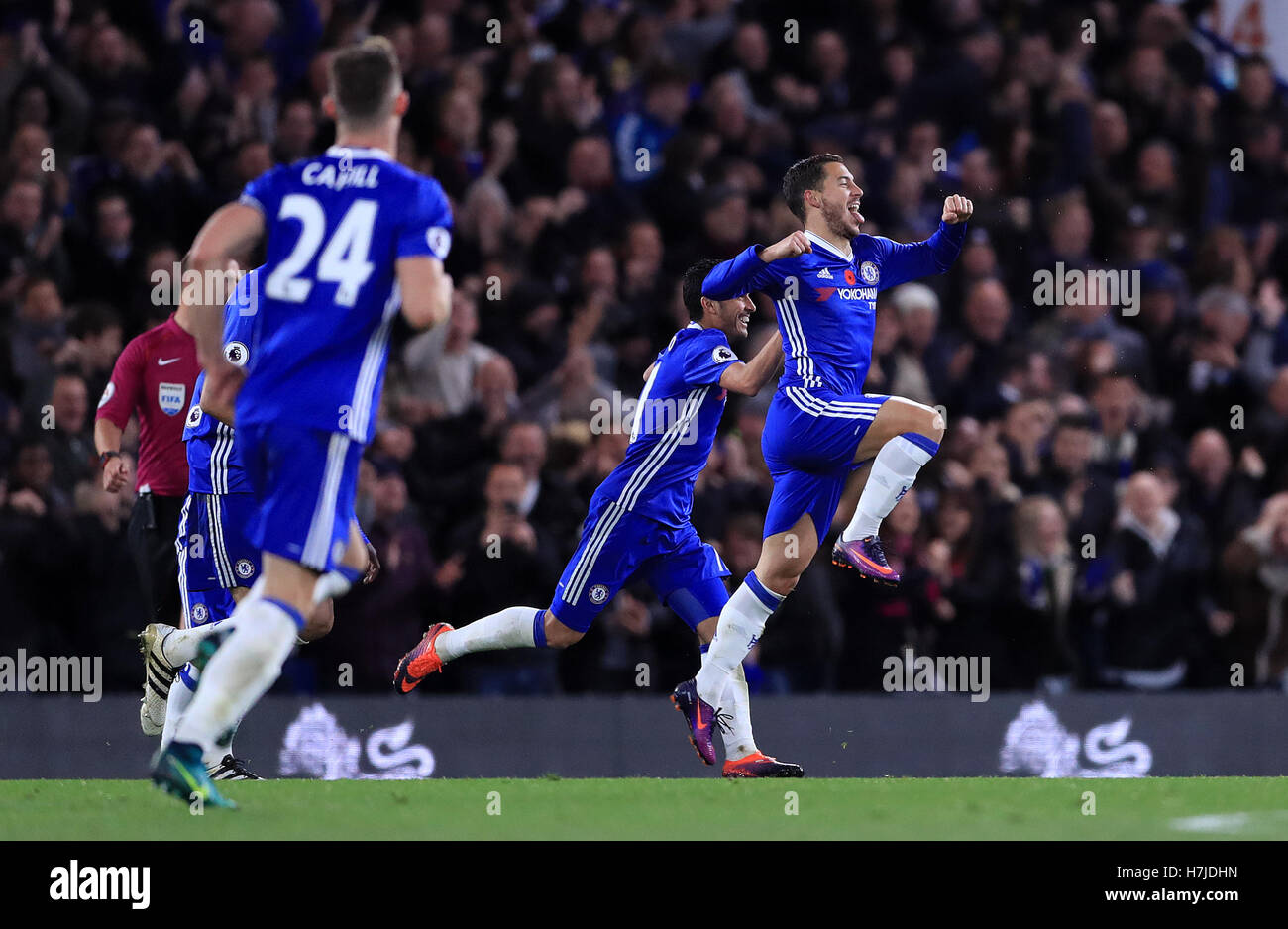 Chelsea's Eden Hazard celebrates scoring his side's fourth goal of the ...