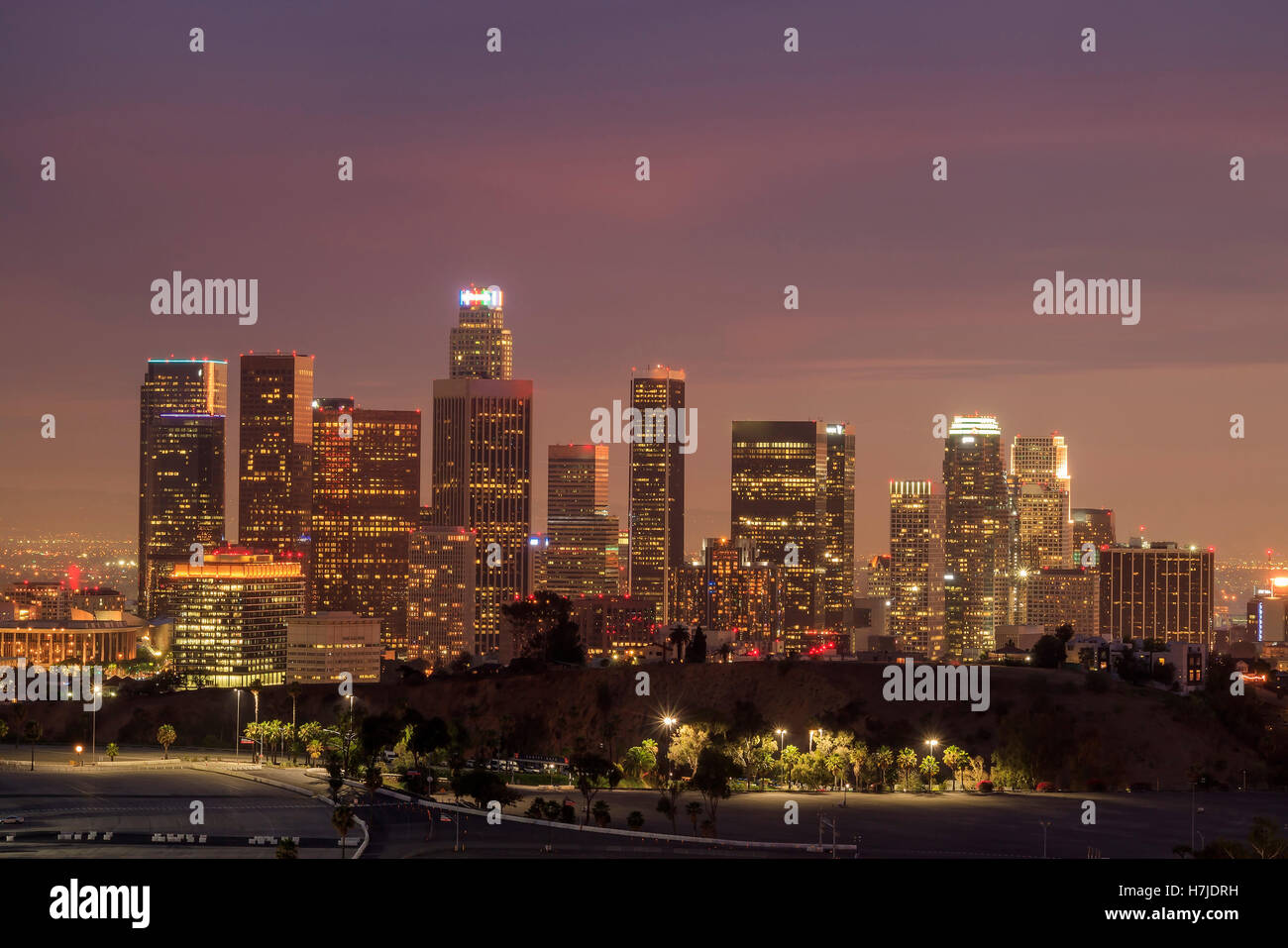 Los Angeles downtown night scene at sunset time Stock Photo - Alamy