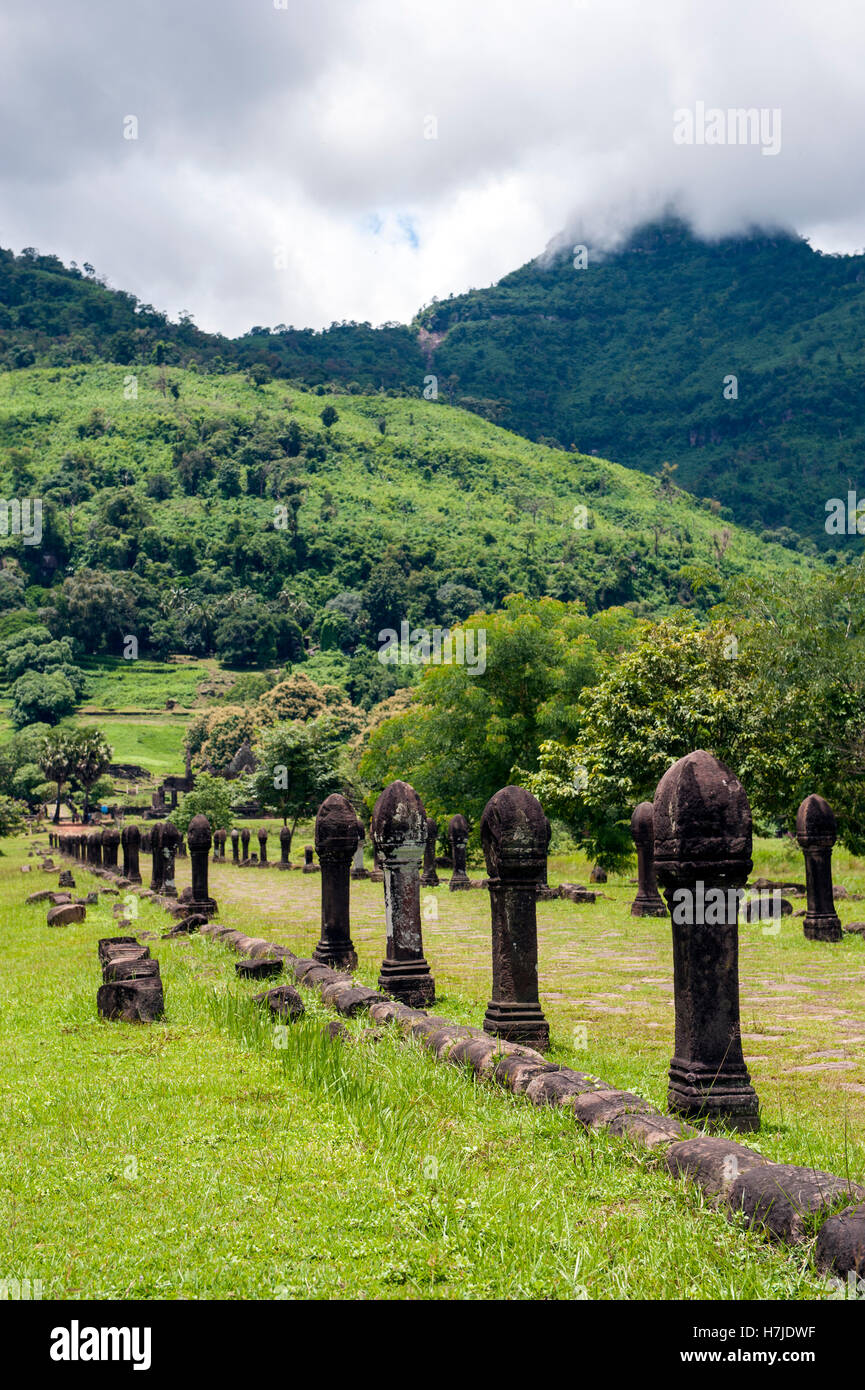 The entrance way to Wat Phu, a ruined Khmer Hindu temple complex, in ...