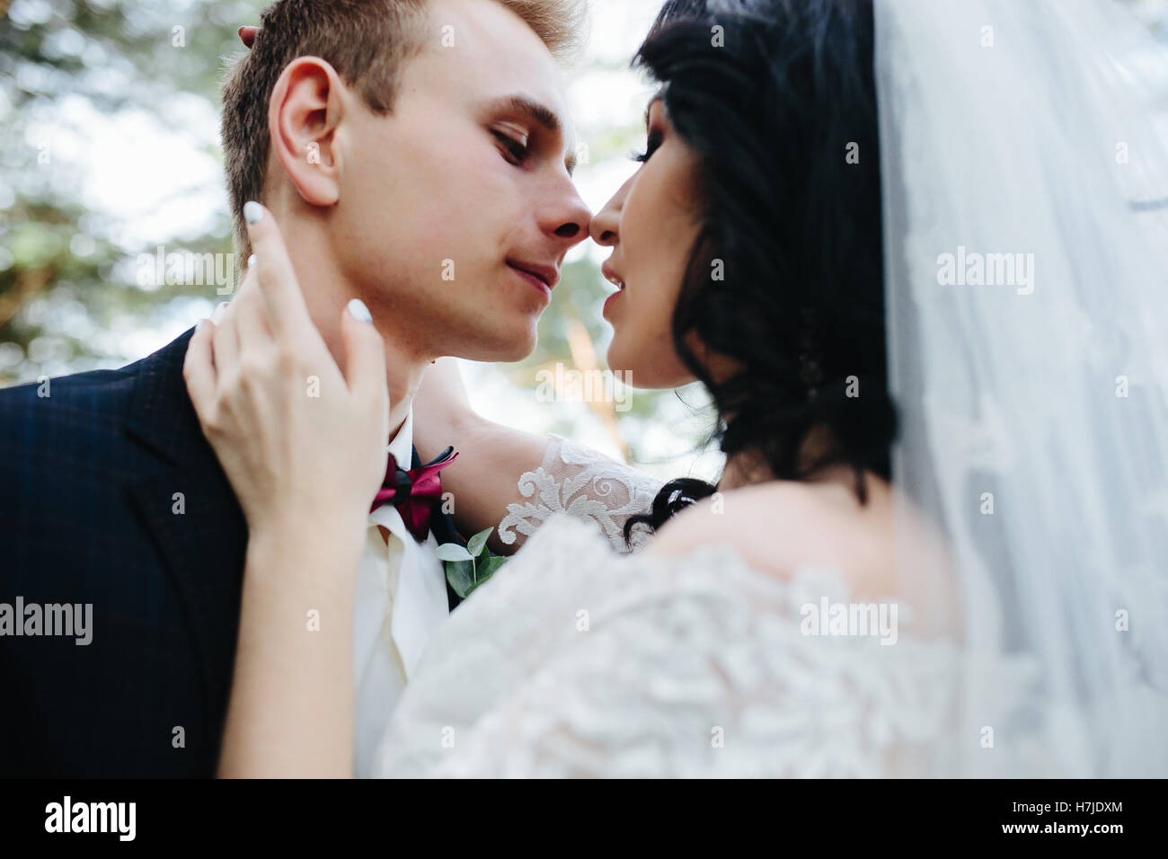Bridal couple close to each other Stock Photo - Alamy