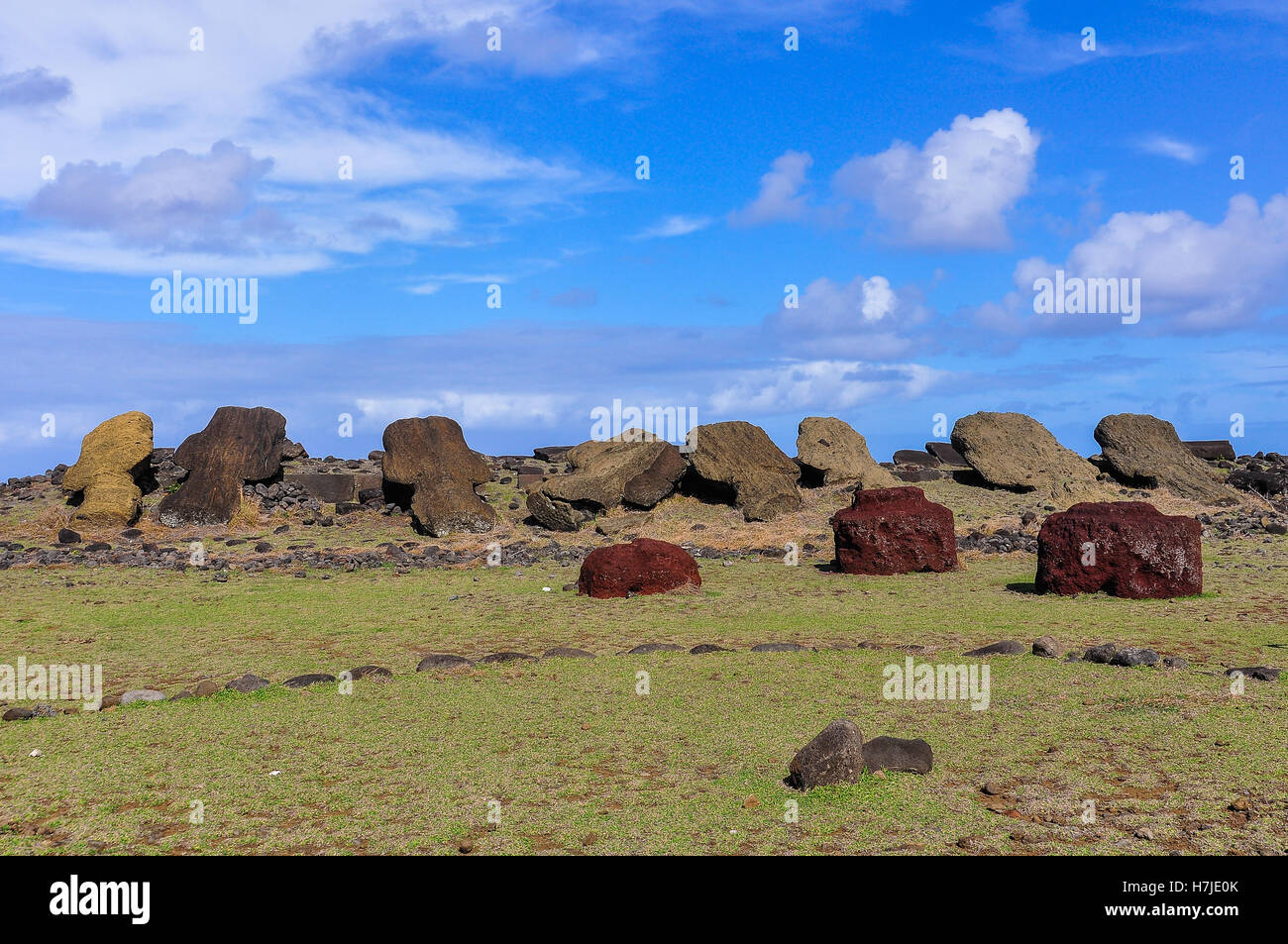 Moai statue ruins in Akahanga site, Easter Island, Chile Stock Photo ...