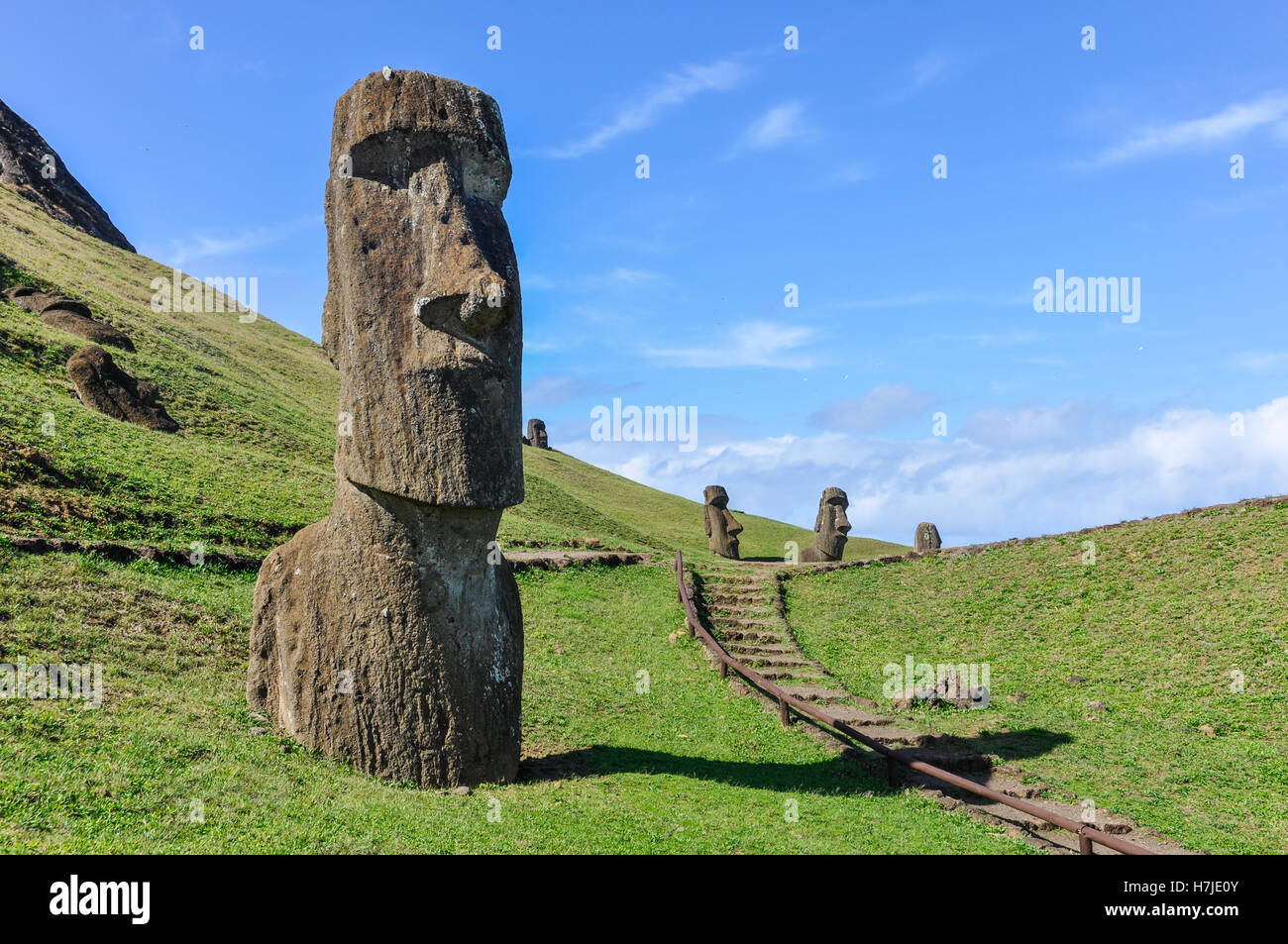 Moai statues in the Rano Raraku Volcano in Easter Island, Chile Stock ...