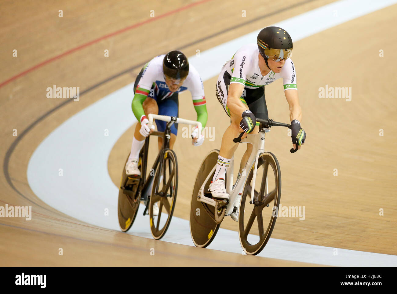 Wales' Samuel Harrison (left) chases Australia's Cameron Meyer in the ...