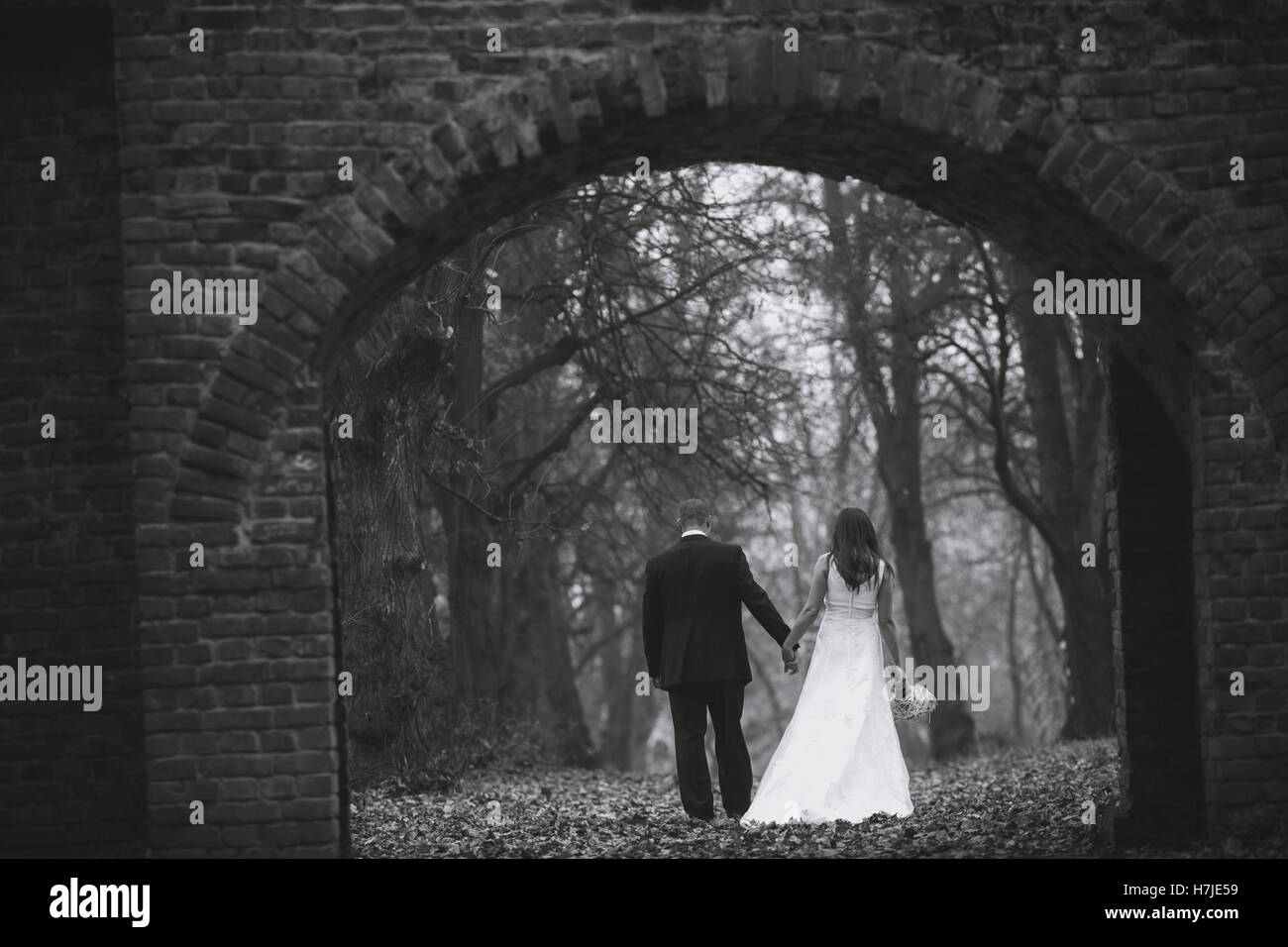 happy bride and groom walking Stock Photo - Alamy