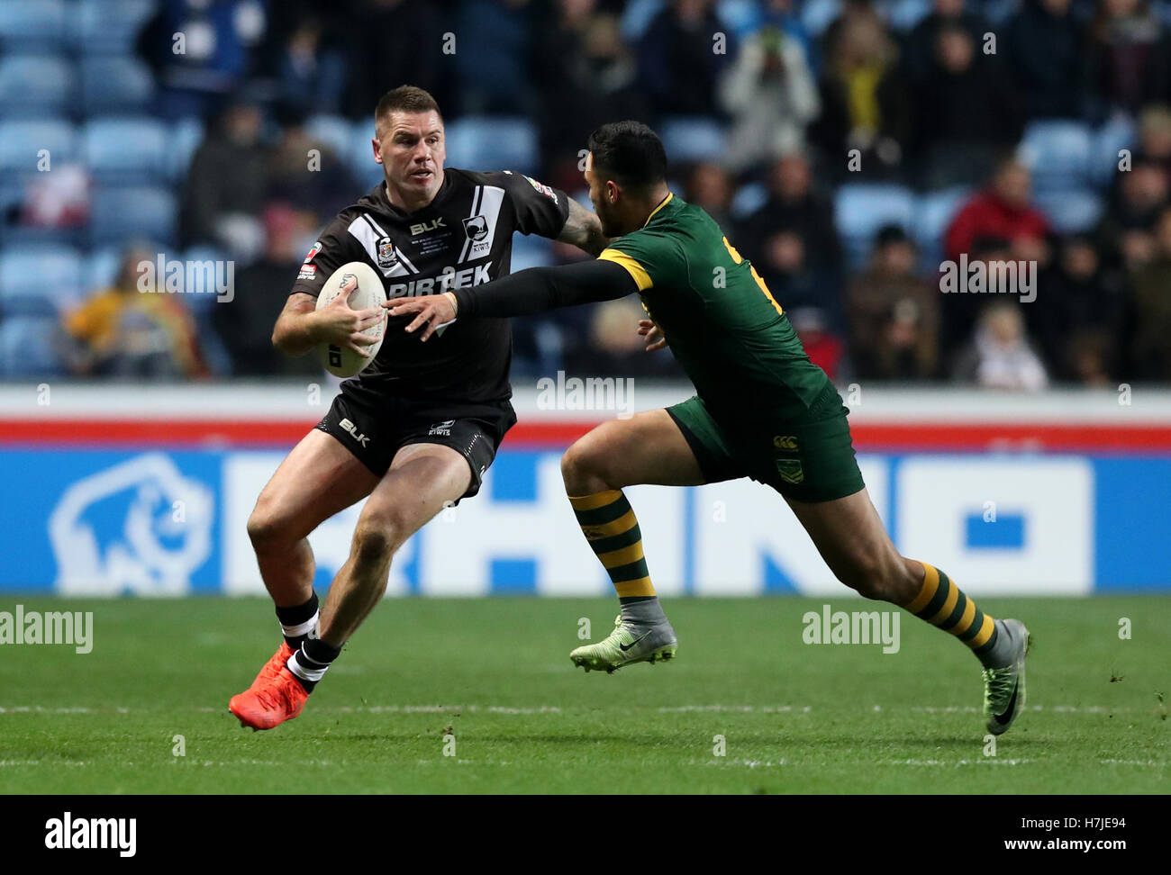 New Zealand's Shaun Kenny-Dowall (left) is brought down by the ...