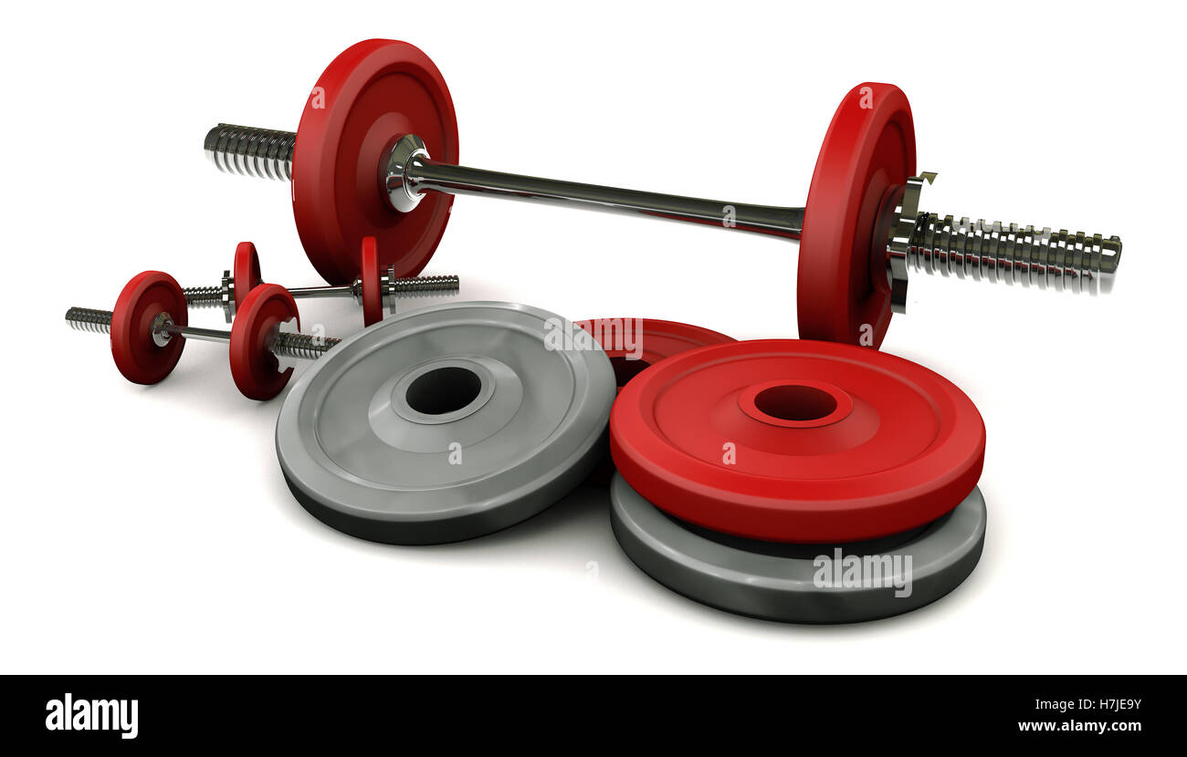 Metallic barbell. Realistic 3D illustration on white background Stock ...