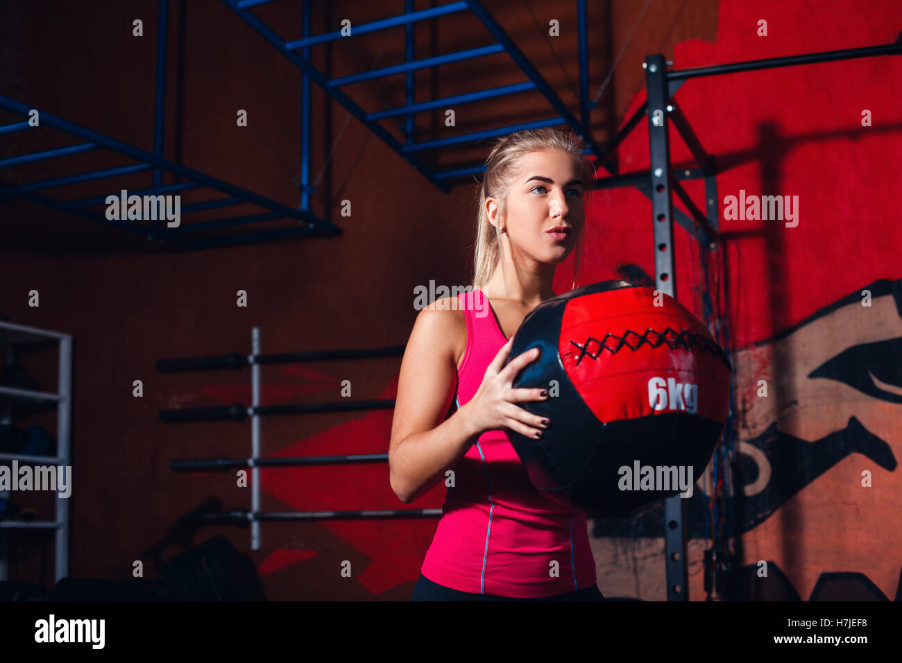 Girl with med ball Stock Photo - Alamy