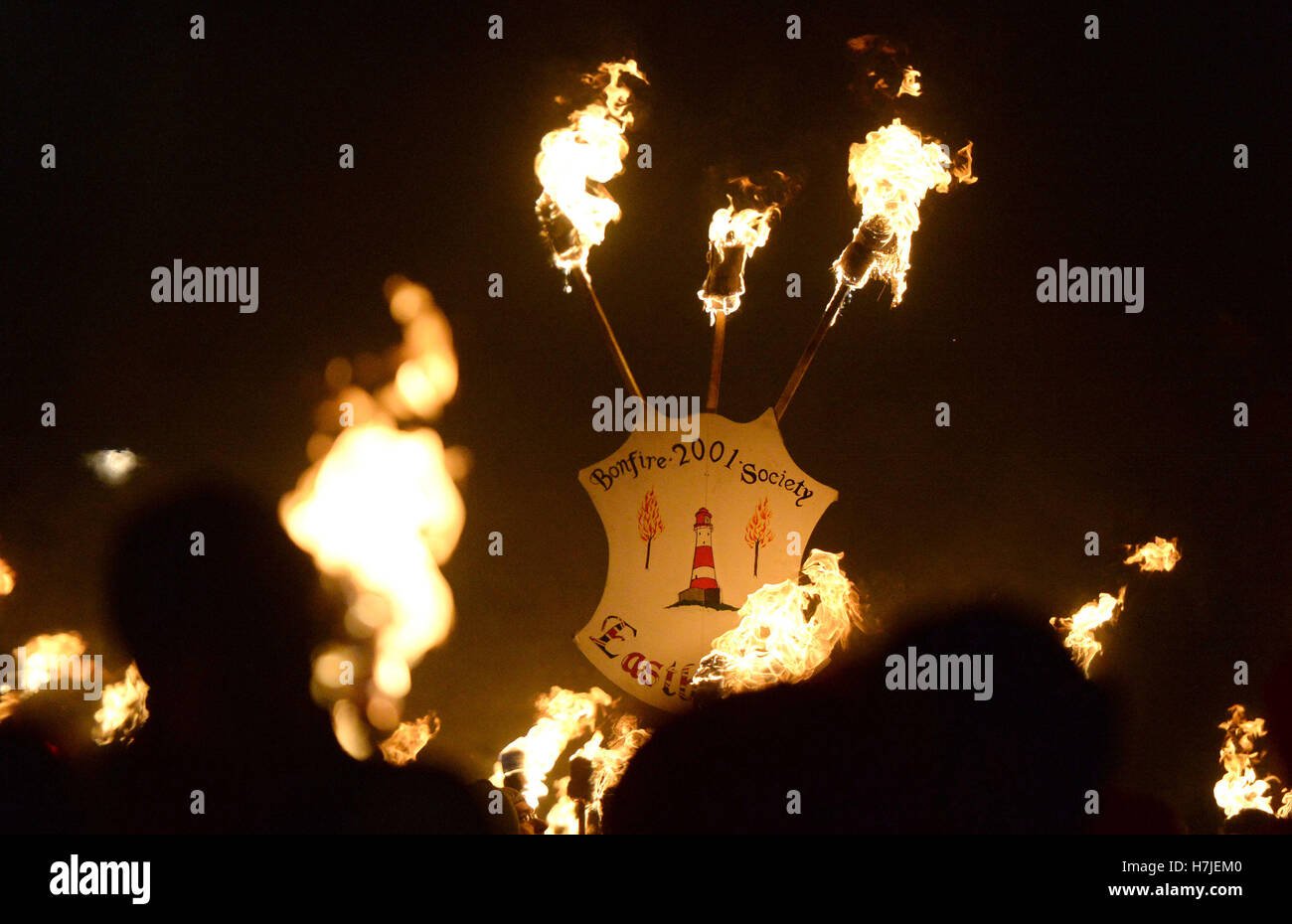 Participants parade through the town of Lewes in East Sussex where an ...