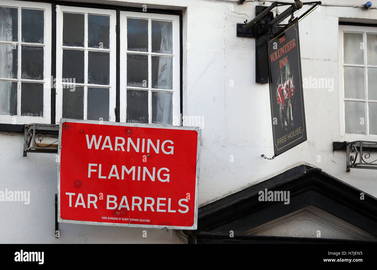 Sign warning flaming tar barrels hi-res stock photography and images ...