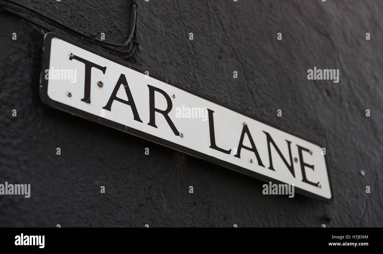 A Tar Lane sign as people from the Devonshire village of Ottery St Mary ...