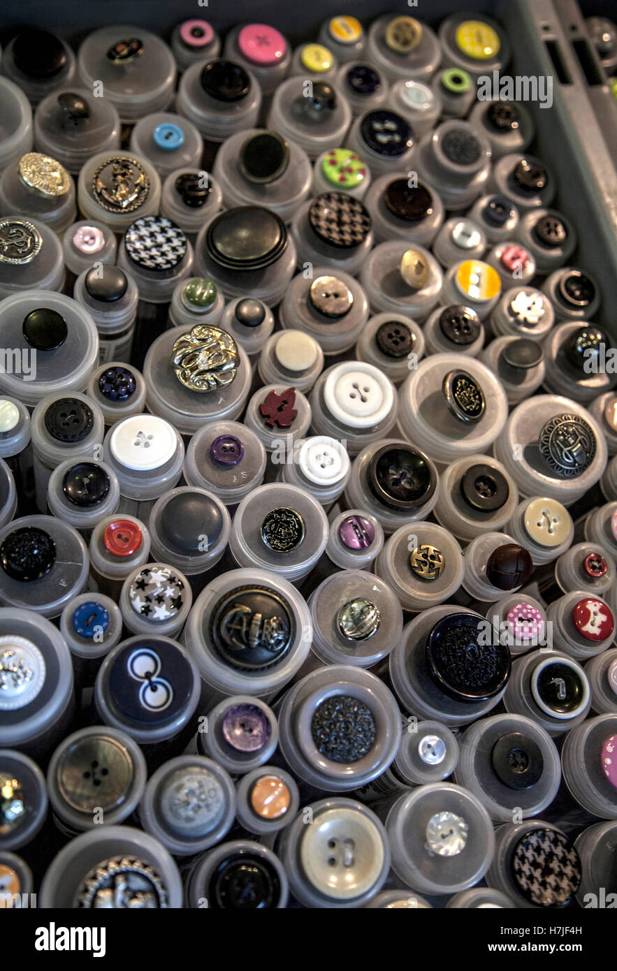 different kind of buttons in a flea market Stock Photo - Alamy