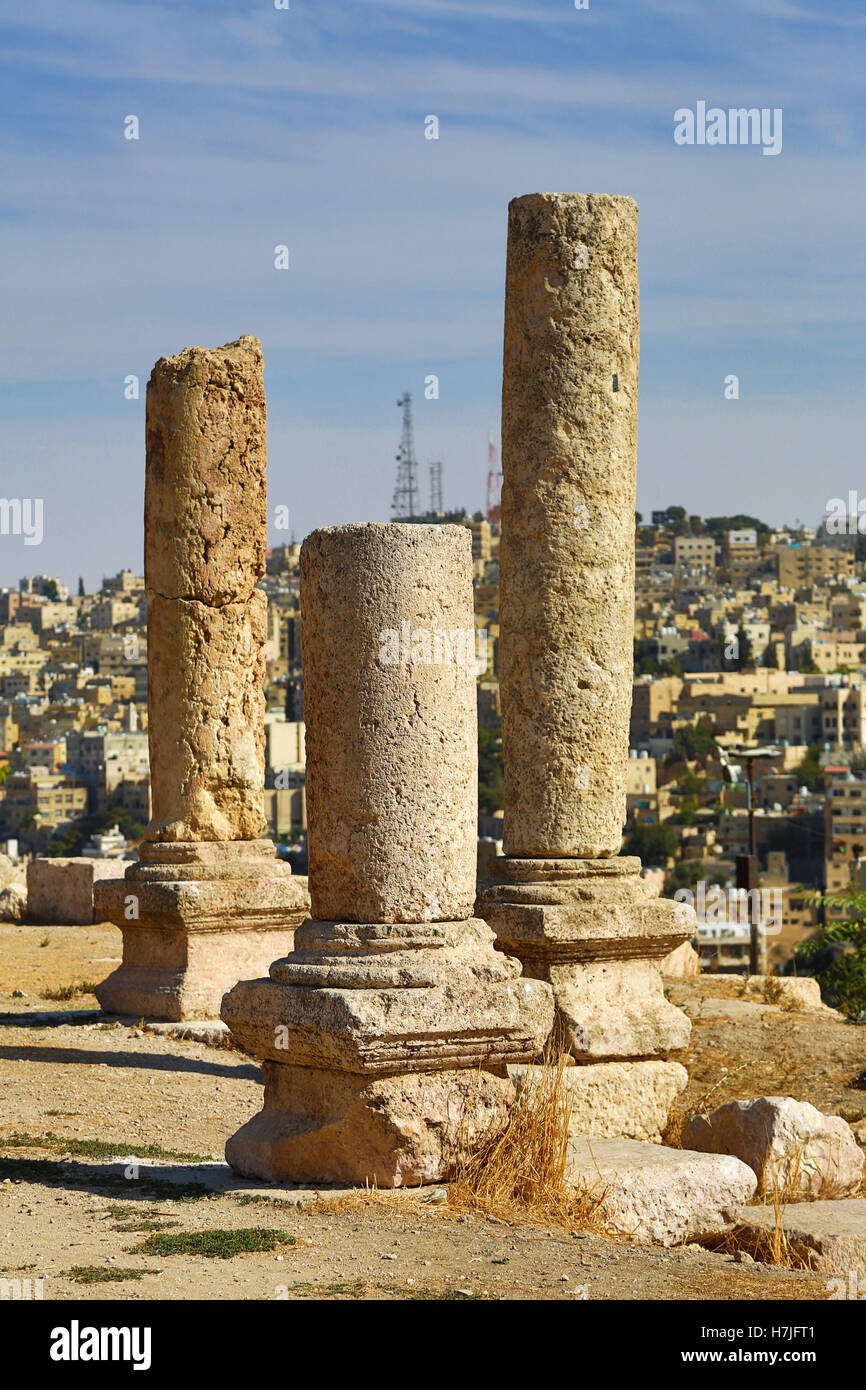 Pillar ruins in the Amman Citadel, Jabal Al-Qala, Amman, Jordan Stock ...