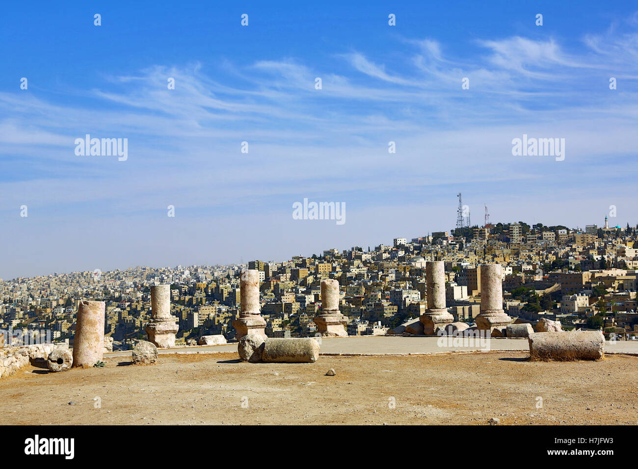 Pillar ruins in the Amman Citadel, Jabal Al-Qala, Amman, Jordan Stock ...
